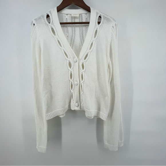 Cyrus | Sweaters | Cyrus White Open Knit Button Cardigan Sweater ...